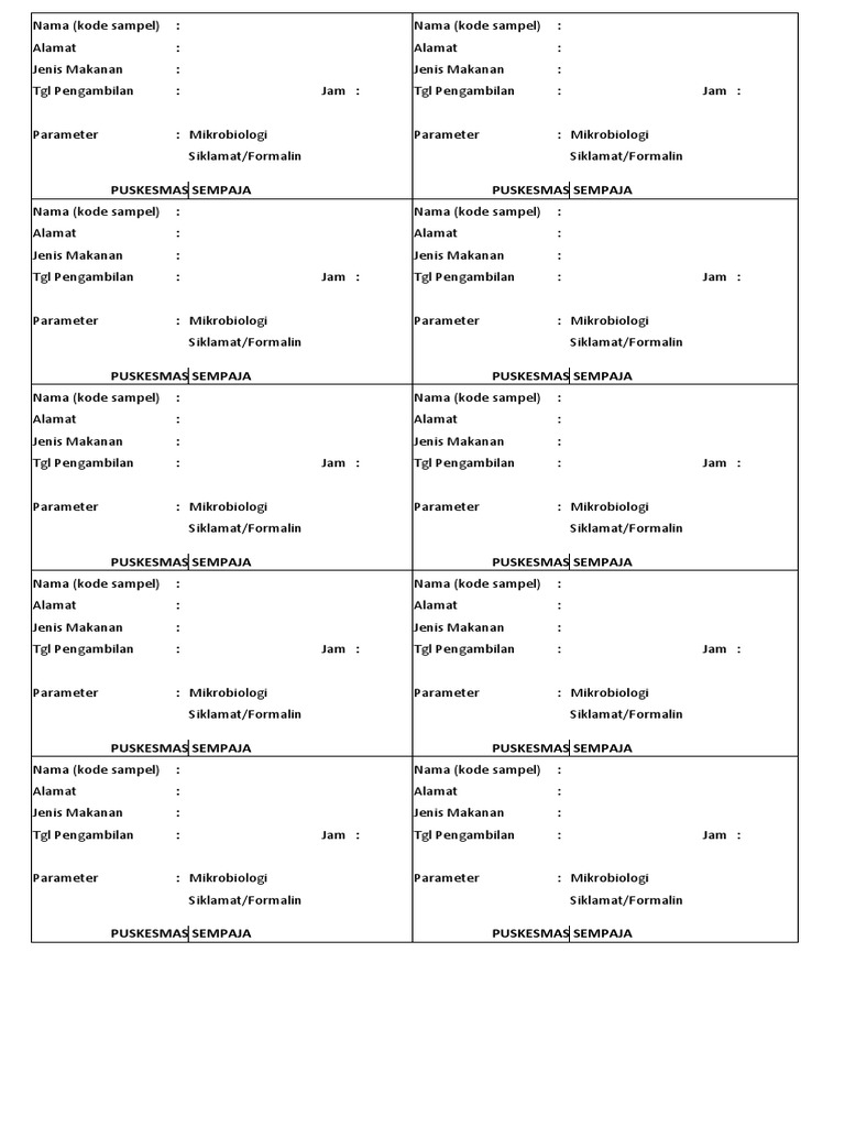 Label Sampel Makanan | PDF