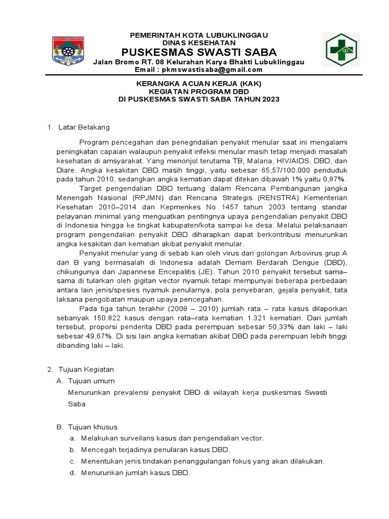 KAK DBD Edit | PDF | Pengembangan Diri | Kesehatan Holistik