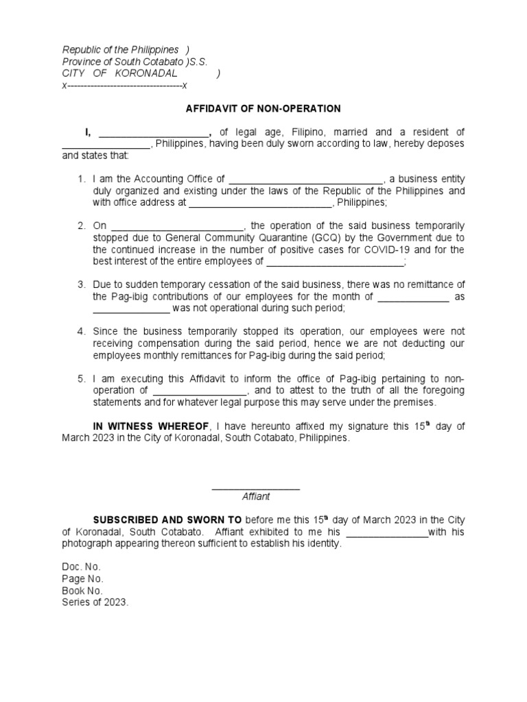 AFFIDAVIT-OF-EXPLANATION-NON-OPERATION-pag Ibig Panlaque | PDF
