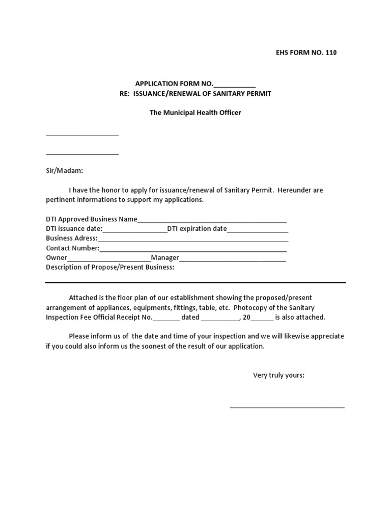 Sanitary Permit Application Form No. 110 | PDF | Business | Finance ...