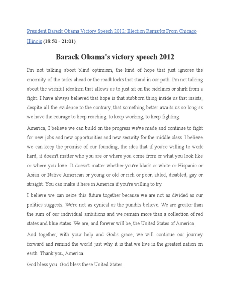 Barack Obama's victory speech 2012 | PDF