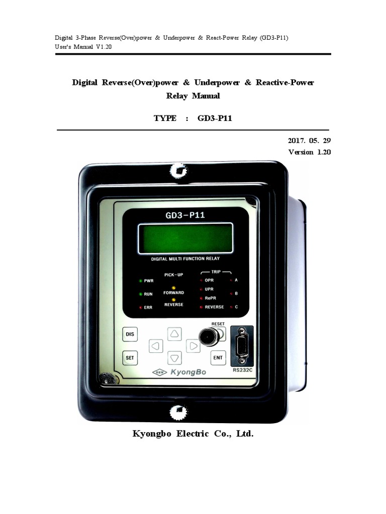 KYONGBO GD3-P11 영문 사용설명서 (V1.20) | PDF | Relay | Alternating Current