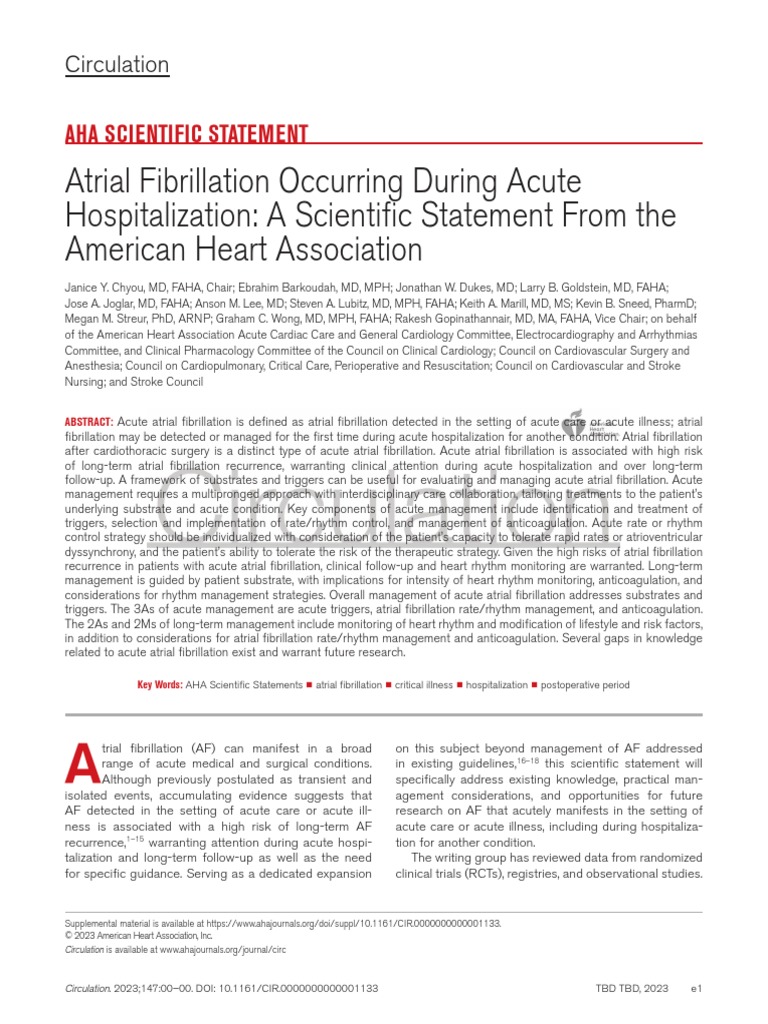 Atrial Fibrillation Occurring During Acute Hospitalization AHA 2023 ...