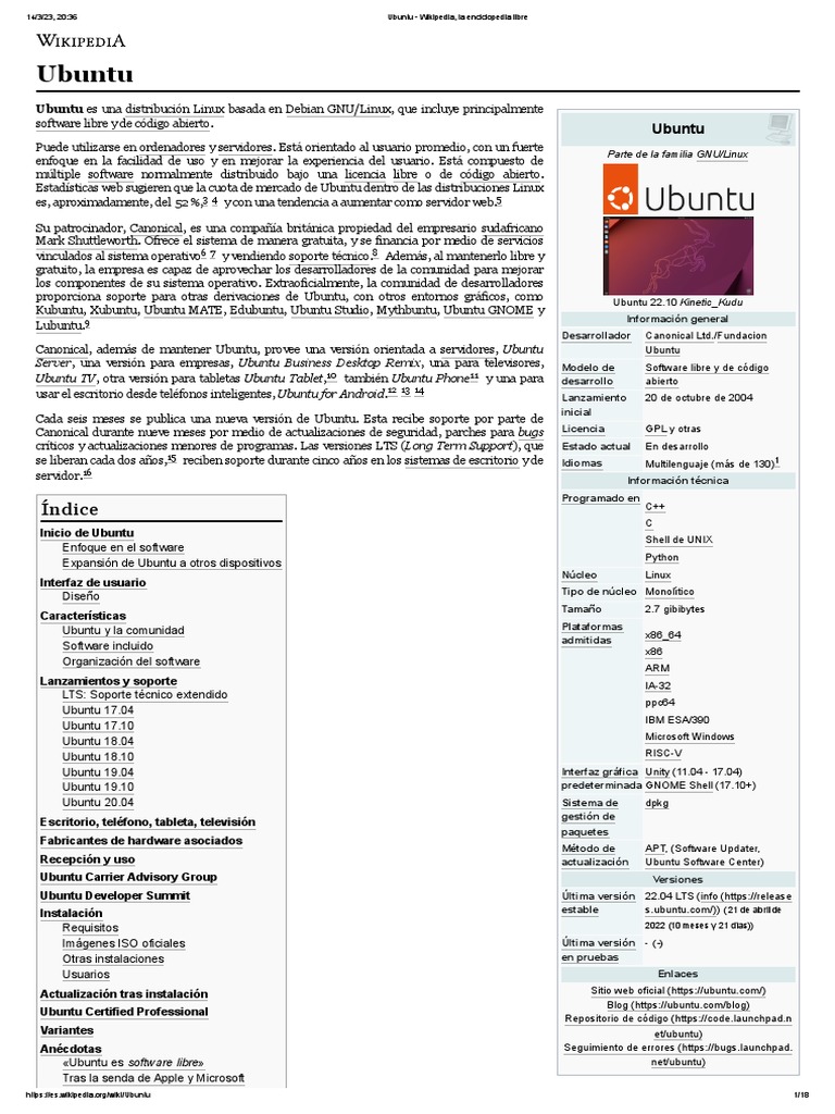 Ubuntu - Wikipedia, La Enciclopedia Libre | PDF | Distribución de Linux ...