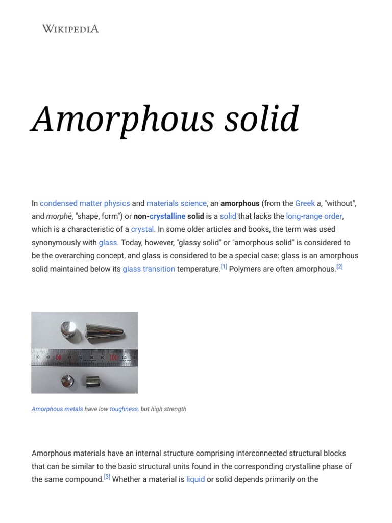 Amorphous Solid: Condensed Matter Physics Materials Science Greek Solid ...