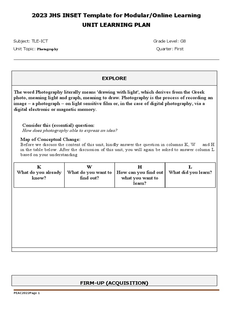 PEAC LP - Photography - TLE - ICT - gr8 - 1st QTR - A | PDF | Camera ...