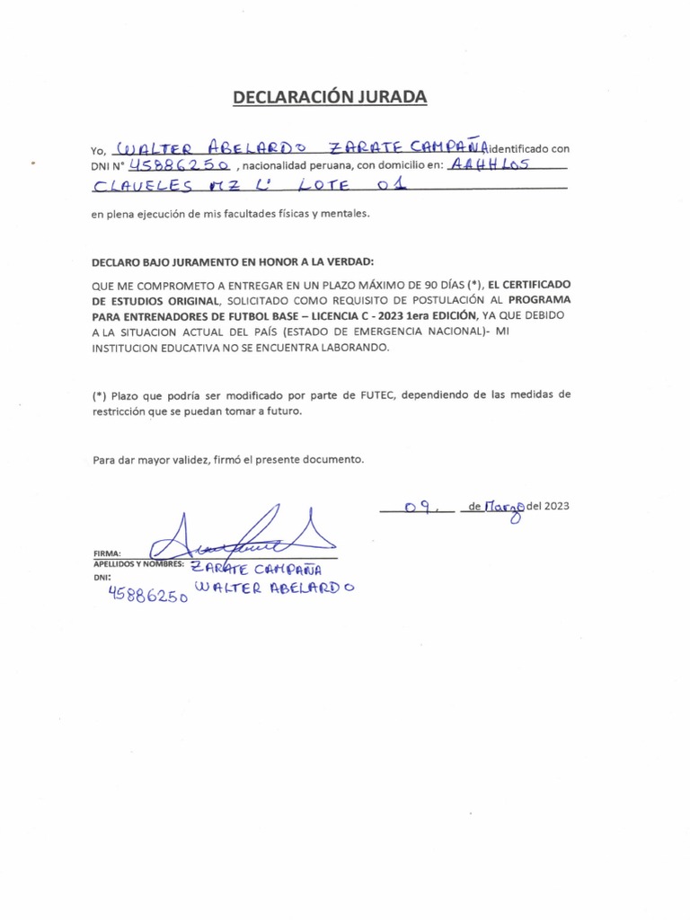 DECLARACION JURADA Y DECLARACION DE ACEPTACION DE BECA.pdf | PDF