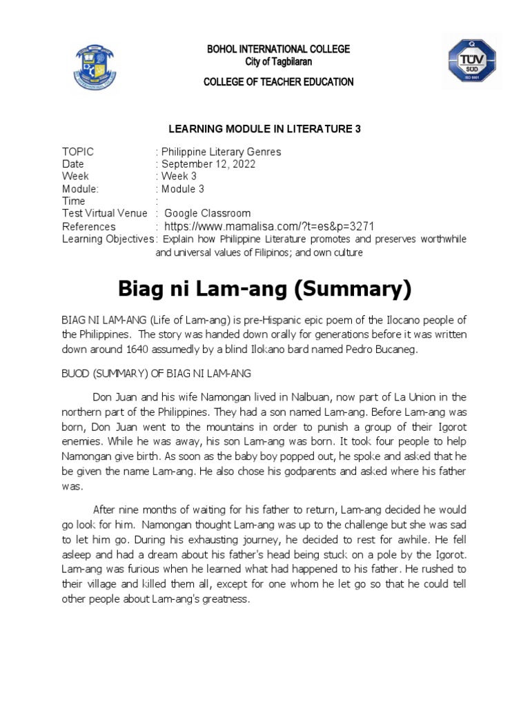 Philippine Epic Literature Overview | PDF | Classics