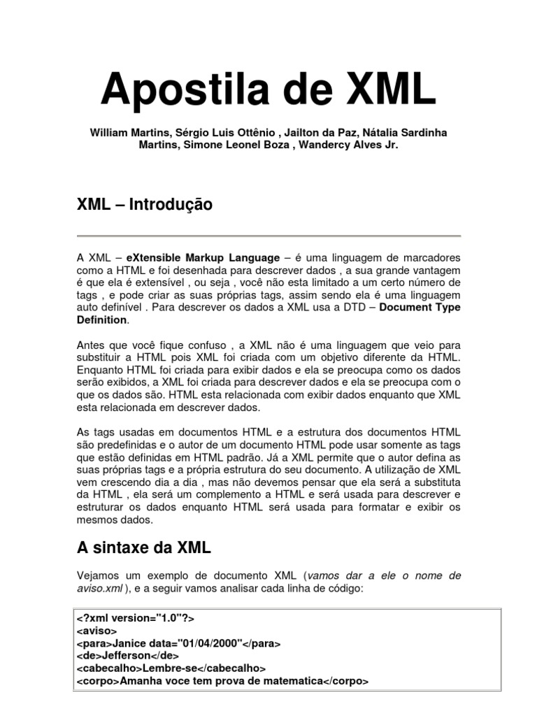 Apostila de XML | PDF | Modelo de Documento por Objetos (DOM) | Html