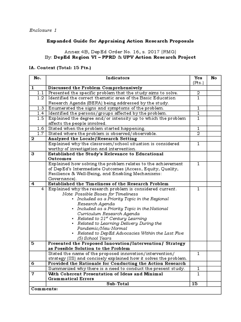 Enclosure 1-Expanded Appraising Guide For Action Research Proposals | PDF | Data Analysis | Data