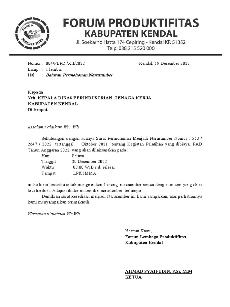 Surat Balasan Narsum | PDF