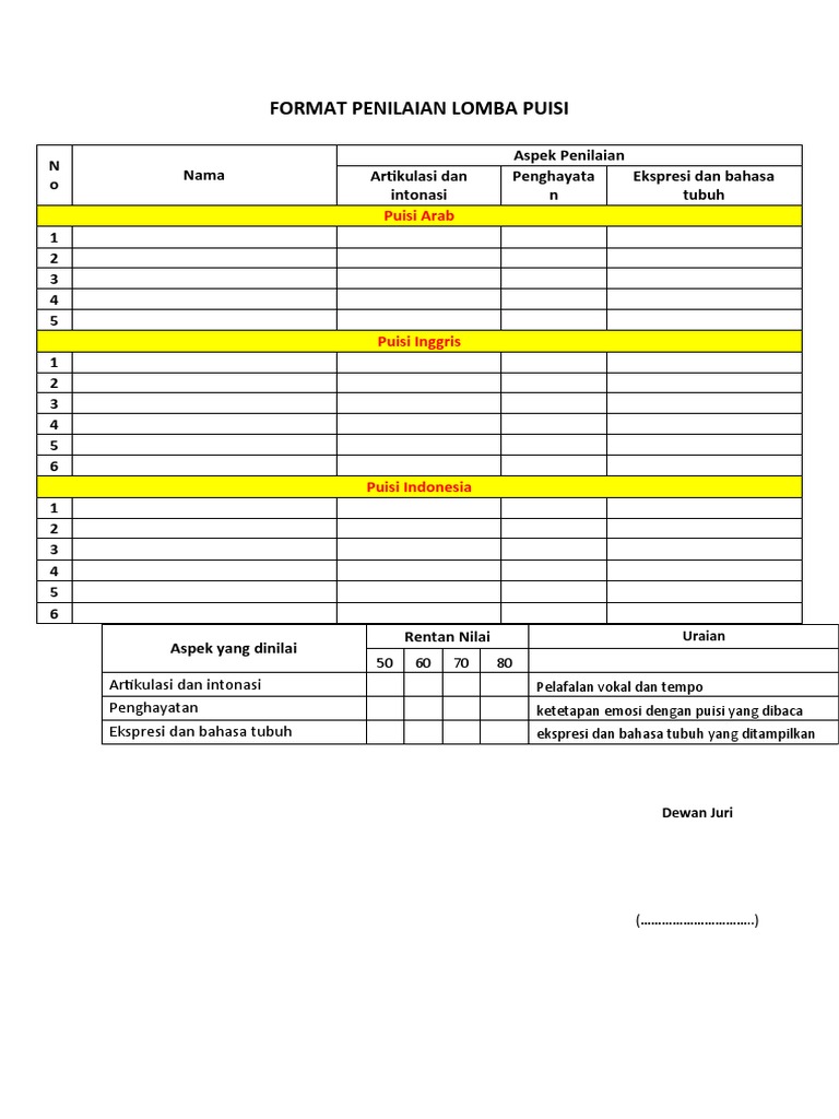 Format Penilaian Lomba Puisi | PDF