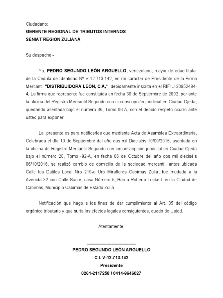 Carta de Cambio de Domicilio | PDF