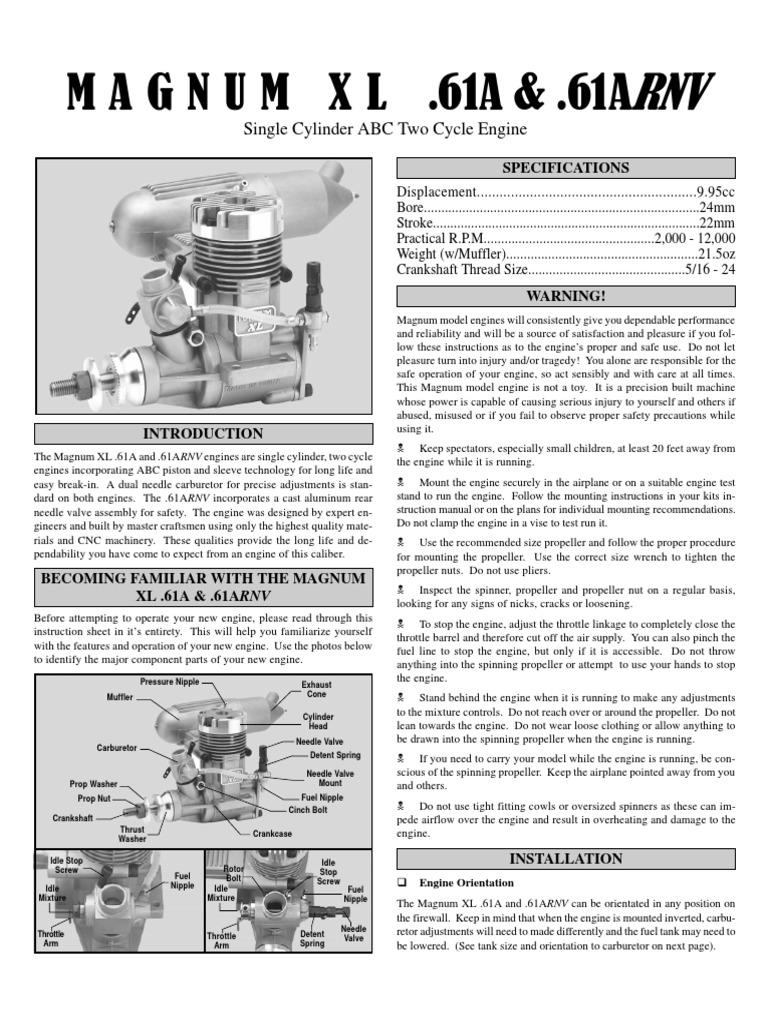 ASP 61A and RNV Engine Manual | PDF | Throttle | Carburetor