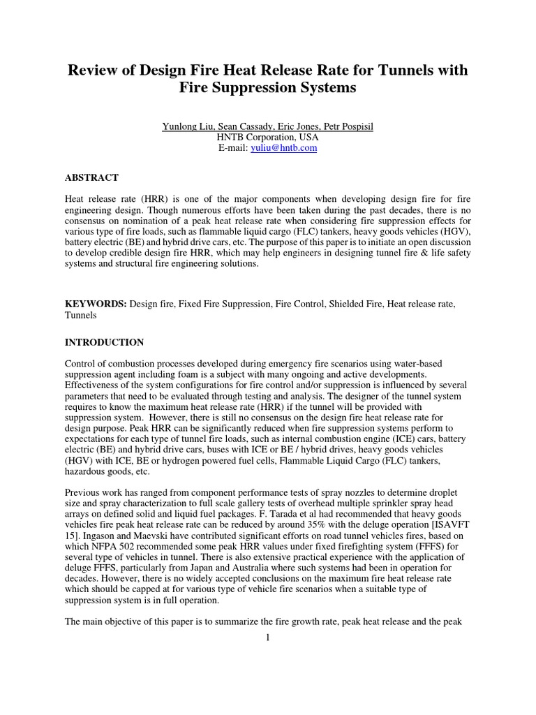 Review of Design Fire Heat Release Rate For Tunnels With Fire Suppression Systems | Download ...