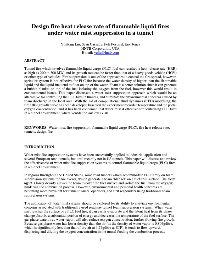 Tunnel Design Fire HRR of Flammable Liquid Fires Under Water Mist Suppression | Download Free ...