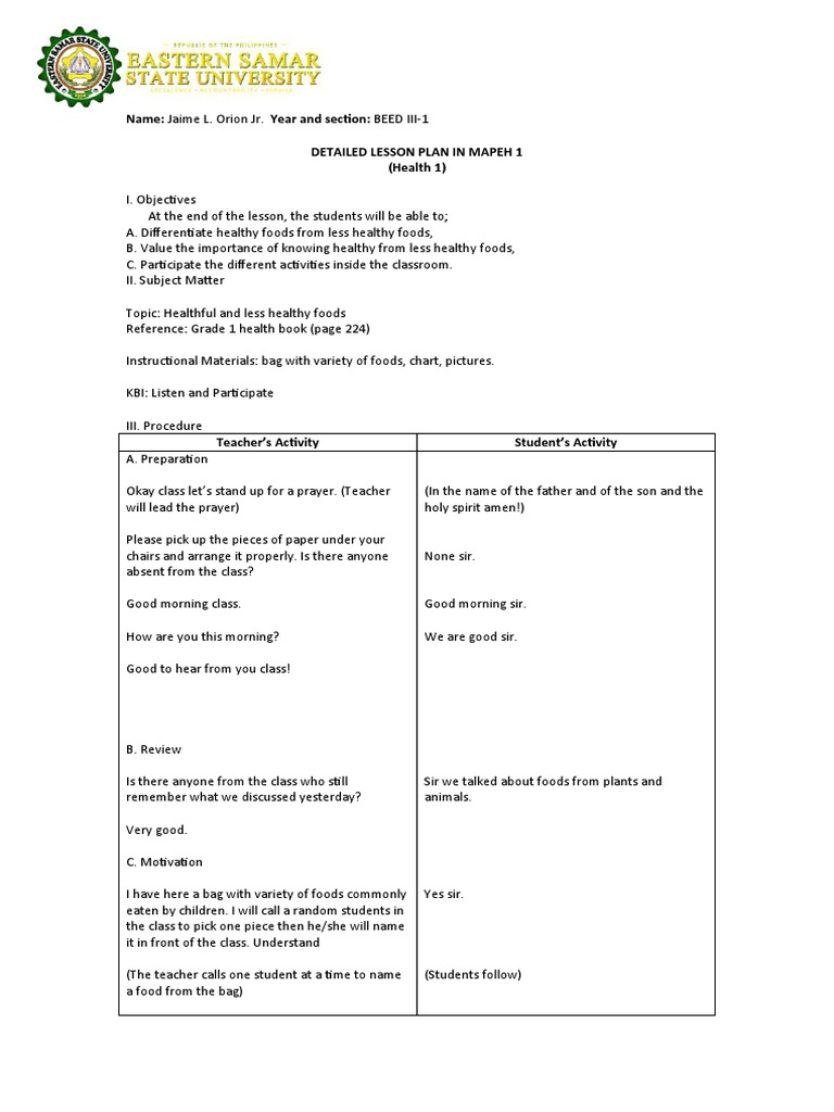 Lesson Plan on Healthy Foods for Kids | PDF | Healthy Diet | Obesity