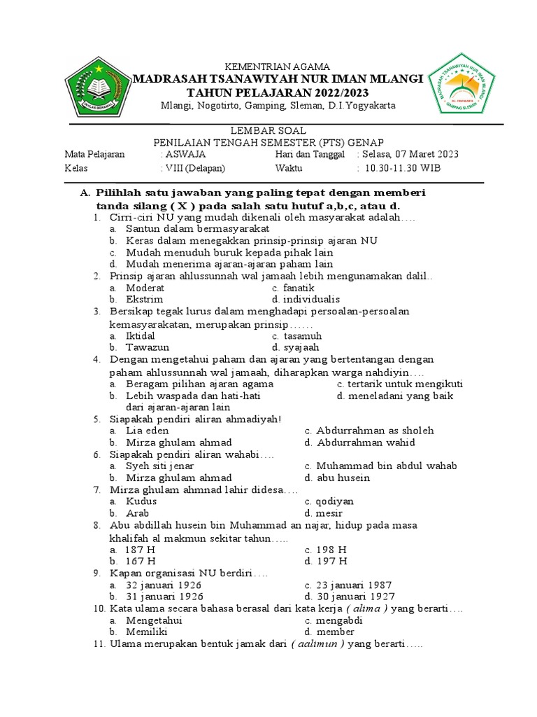 Aswaja 8 Uts Genap | PDF