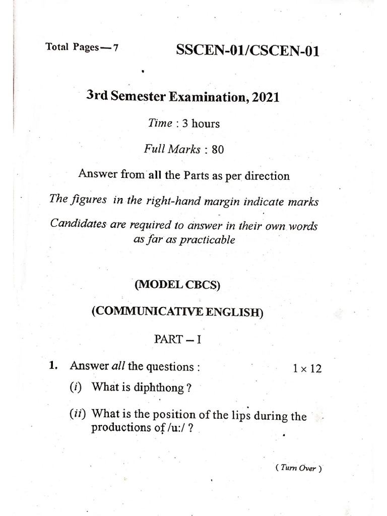 English Communication Question Paper PDF | PDF