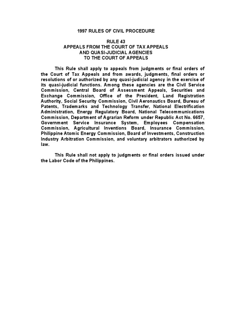 1997 RULES OF CIVIL PROCEDURE - Rule 43 | PDF