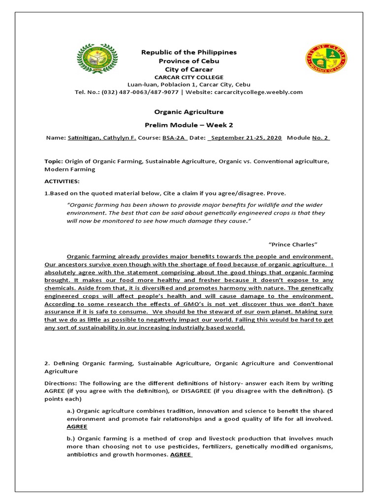 BSA 2A (Satinitigan) Module2 | PDF | Agriculture | Organic Farming
