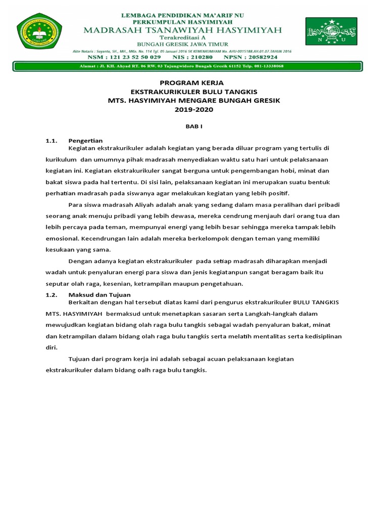 Program Kerja Kegiatan Ekstra Bulu Tangkis | PDF