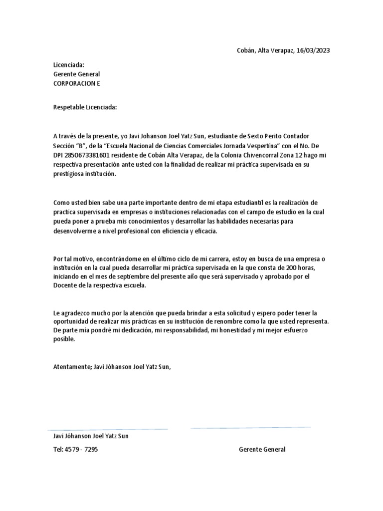 Carta de Solicitud de Practica | PDF