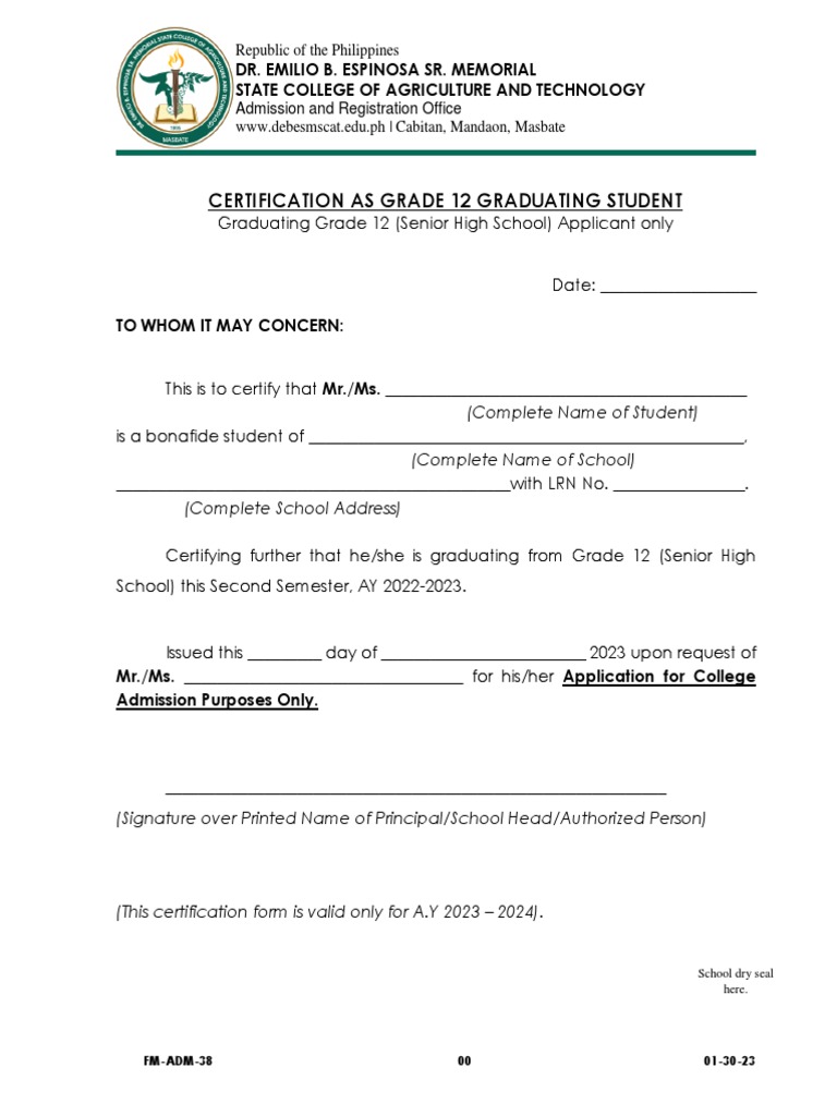 FM Adm 38 Principal Certification | PDF