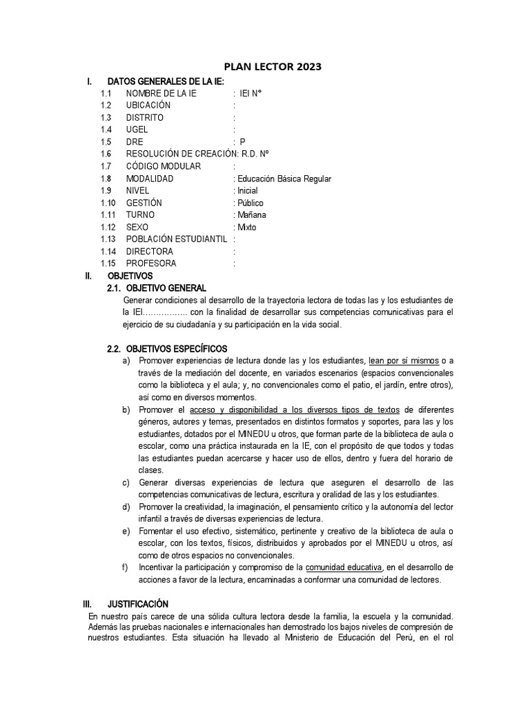 Modelo de Plan Lector | PDF | Educación primaria