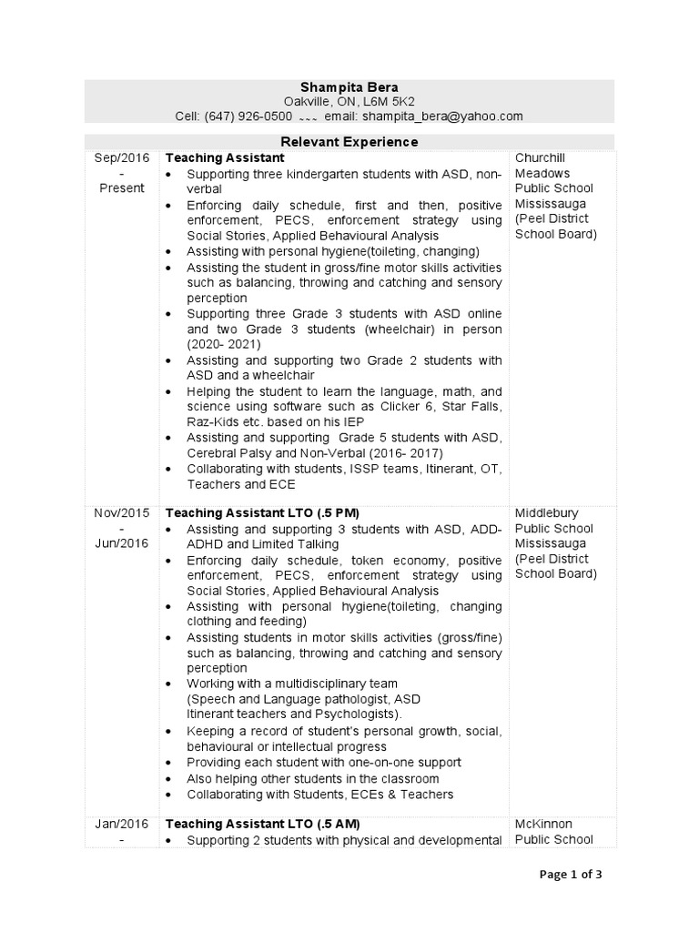 Resume - Shampita | PDF | Autism Spectrum | Inclusion (Education)