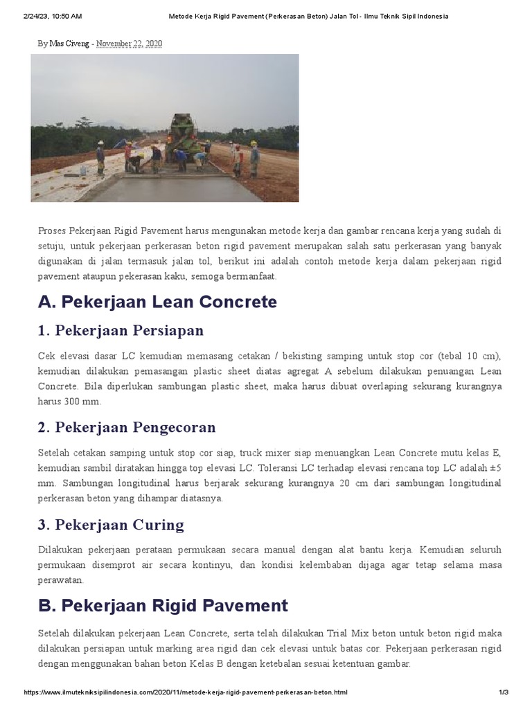 Metode Kerja Rigid Pavement (Perkerasan Beton) Jalan Tol - Ilmu Teknik ...