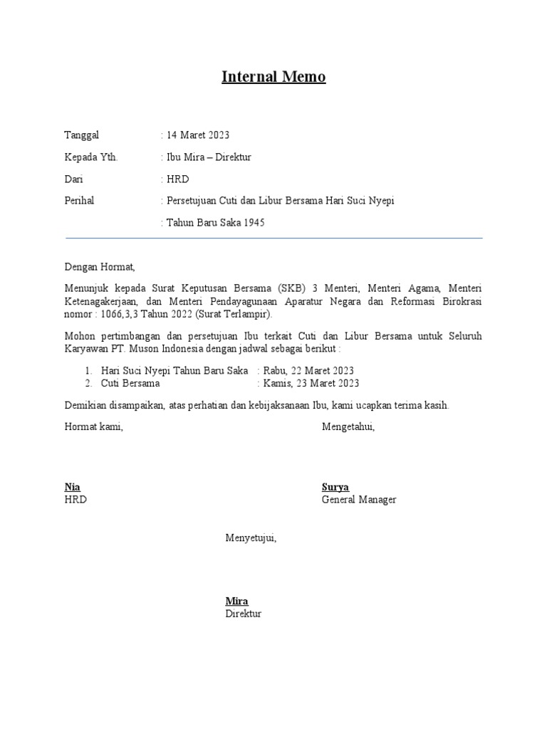 Internal Memo Libur | PDF