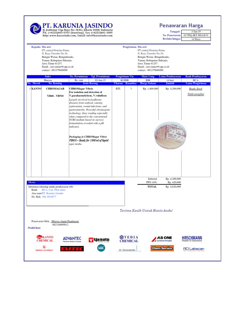 PH CHROMAGAR VIBRIO 1000ml UP Ibu Asri PT CPP Sidoarjo 03.01.2018 | PDF