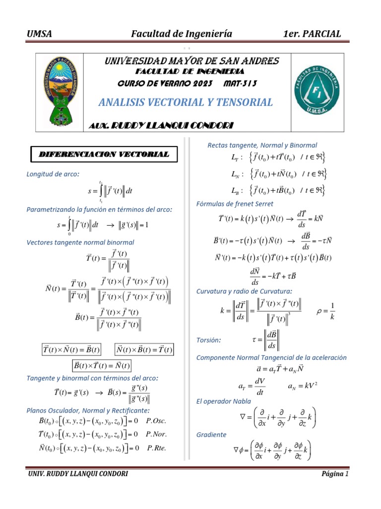 Formulario Tensorial Mat313 | PDF | Funciones y mapeos | Movimiento (física)