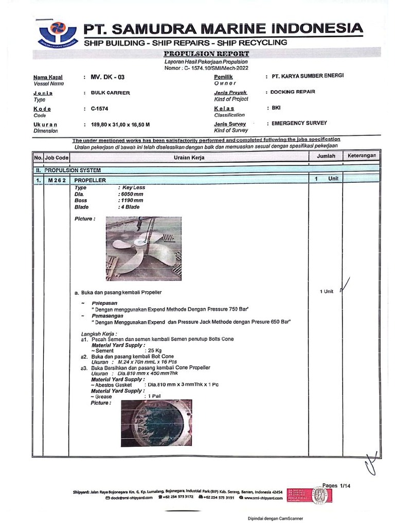 DK 03 Dry Dock Propulsion Report | PDF