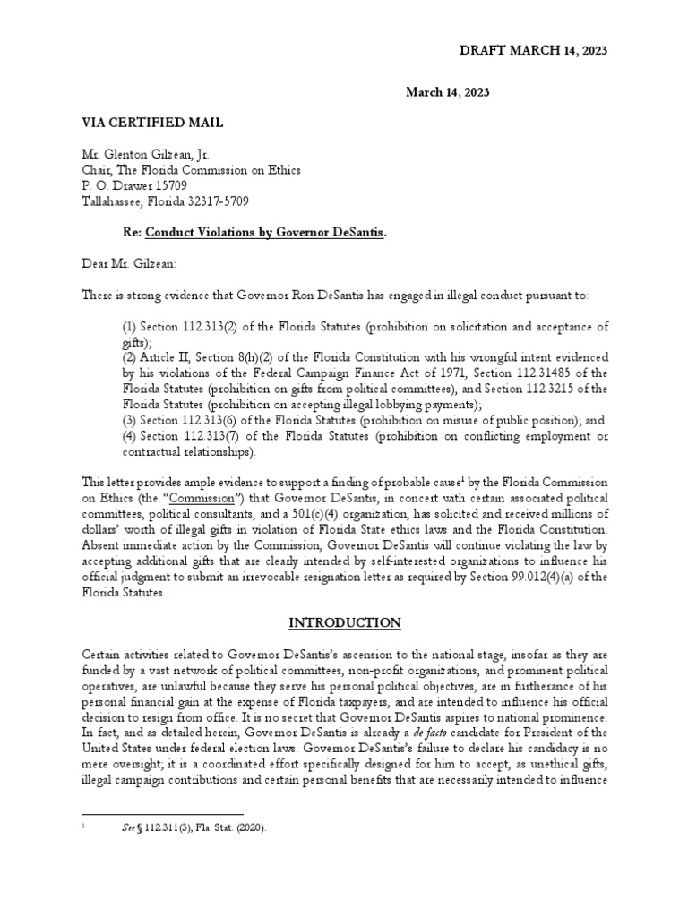 Florida Ethics Letter | PDF | Political Action Committee | Federal ...