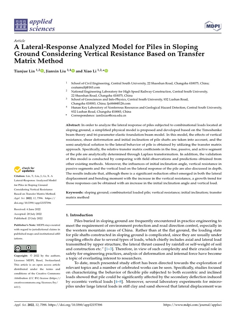 A Lateral-Response Analyzed Model For Piles in Sloping | PDF | Bending | Deep Foundation
