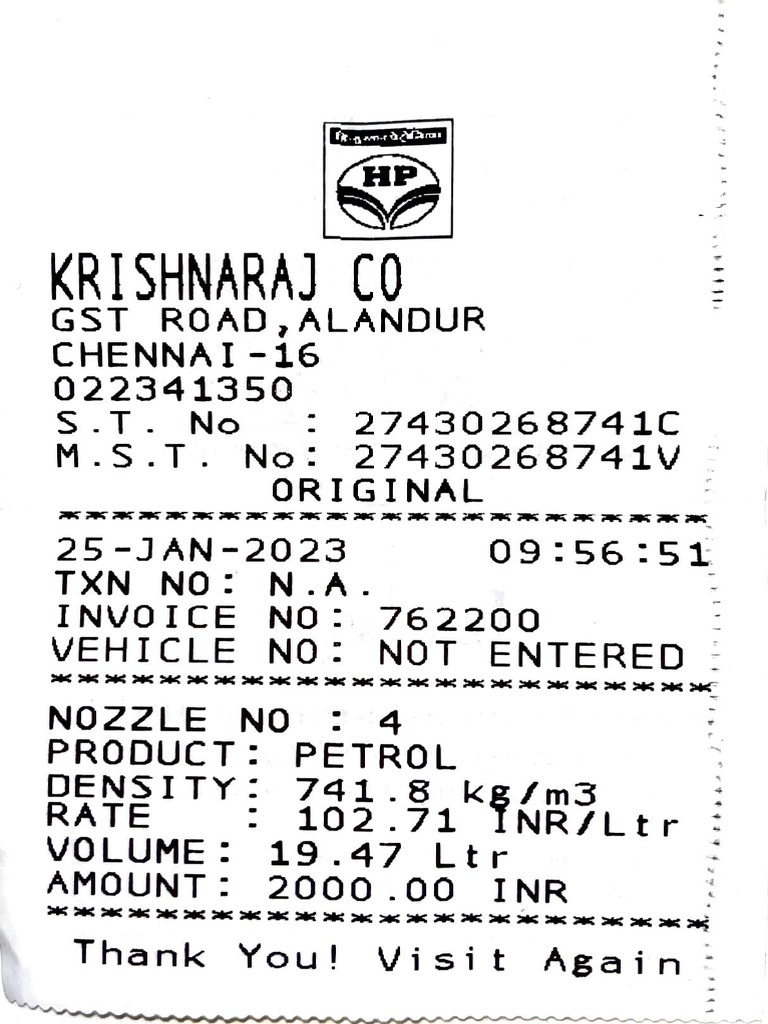Fuel Receipt Sample | PDF
