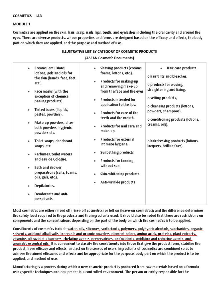 Cosmetics Lab - Module 1-3 | PDF | Soap | Surfactant