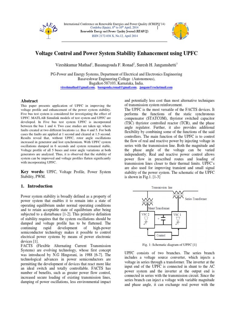 2 Voltage Control and Power System Stability Enhancement Using UPFC | PDF | Power Inverter ...