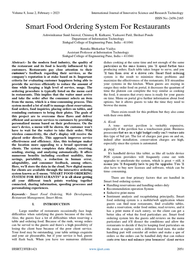 Smart Food Ordering System For Restaurants | PDF | Menu | Qr Code