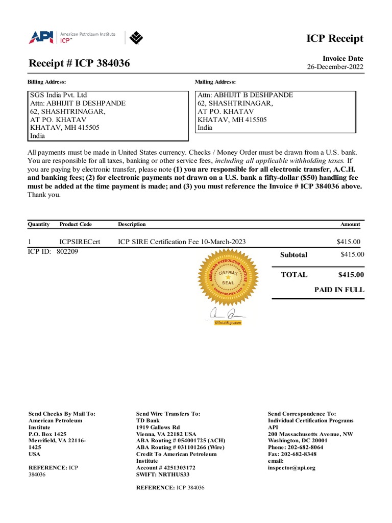 ICP Receipt - ICP 384036 | PDF | Receipt | Payments