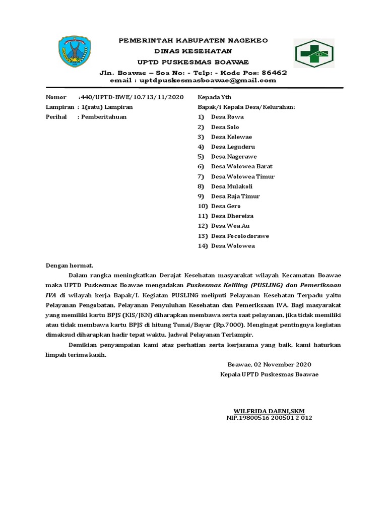 Surat Pusling Dan Iva Uptd Puskesmas Boawae | PDF
