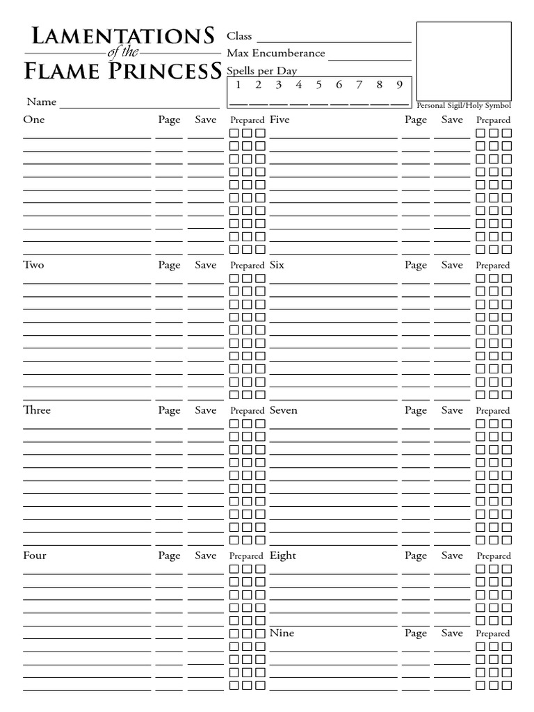 LotFP Fillable Spell Sheet | PDF