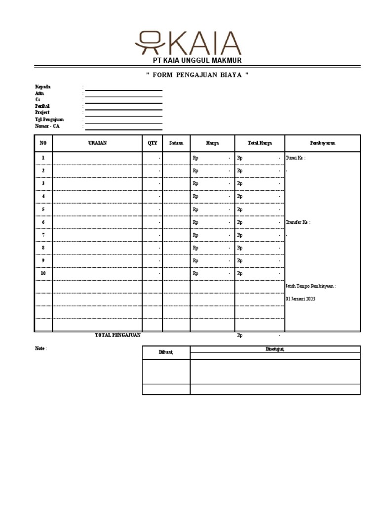 Form Pengajuan Biaya | PDF