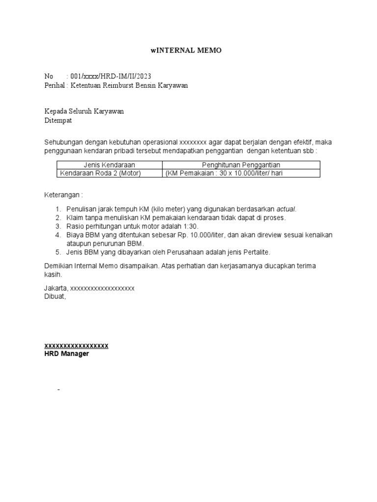 Ketentuan Reimburst Bensin Karyawan | PDF | Pengelolaan Keuangan & Uang