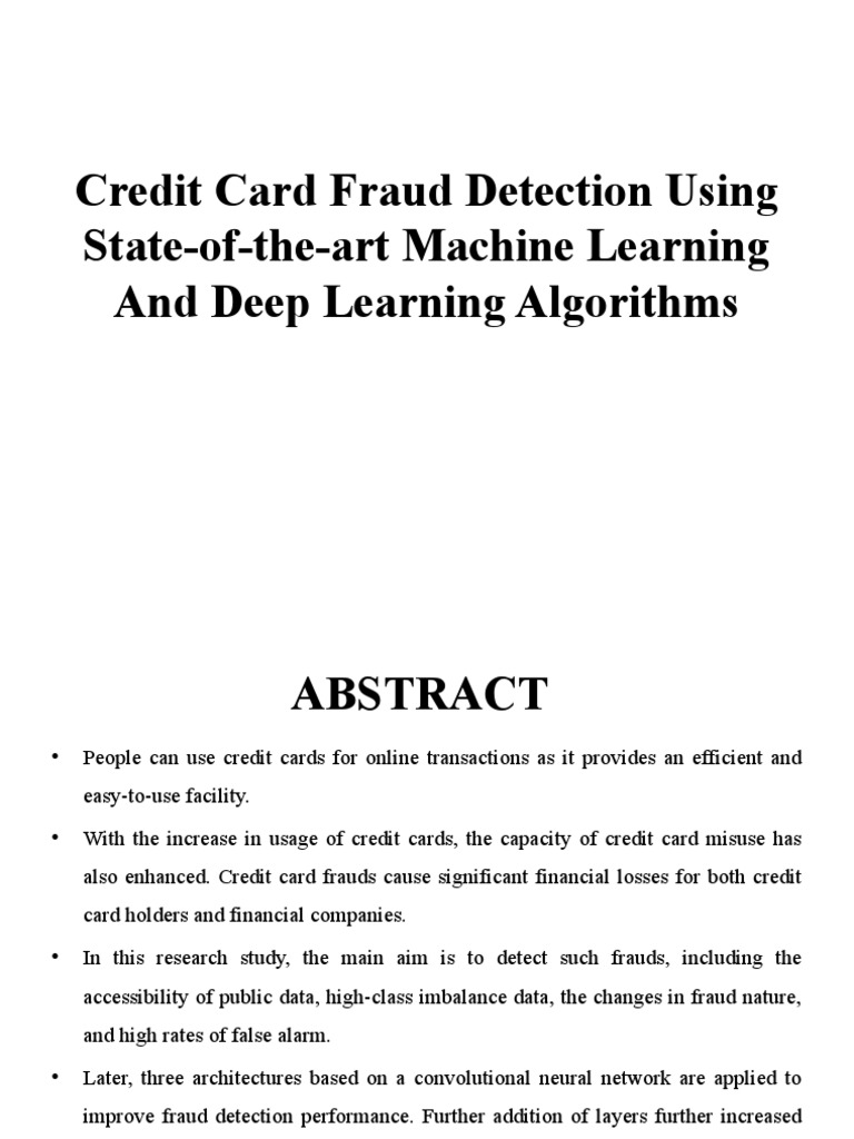 Credit Card Fraud Detection Using State-Of-The-Art Machine Learning | PDF | Machine Learning ...