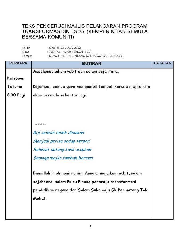 Transformasi 3K SK Permatang Tok Mahat | PDF