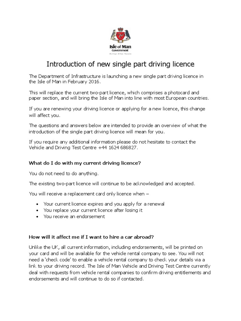 Isle of Man Single Part Driving Licence | PDF | Driver's License ...
