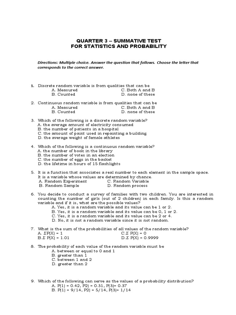 Stats Q3 Summative Test | PDF | Standard Deviation | Normal Distribution
